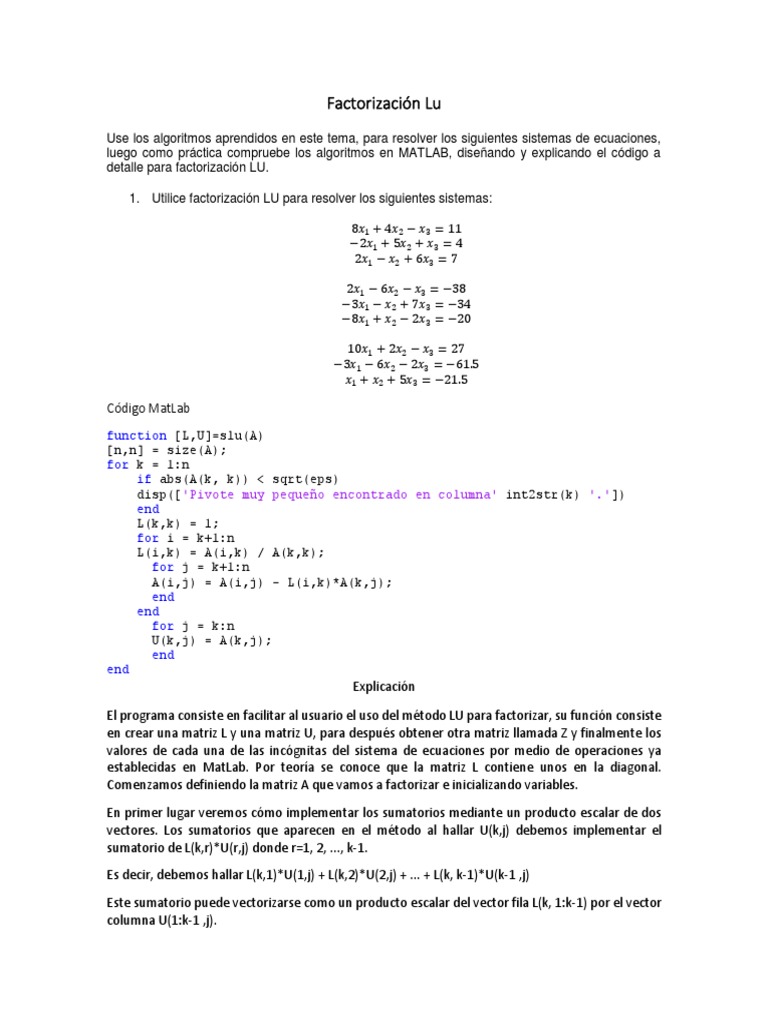 Factorización Lu | Matriz (Matemáticas) | Factorización