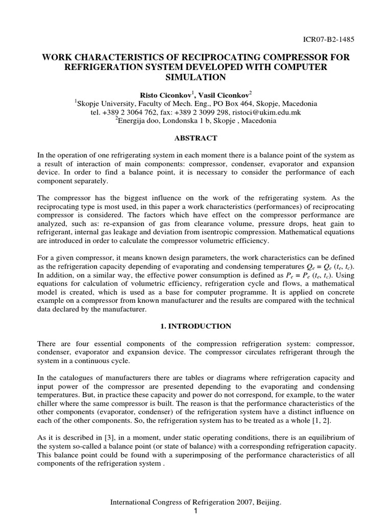 Analysis of Performance Characteristics of a Reciprocating Compressor ...