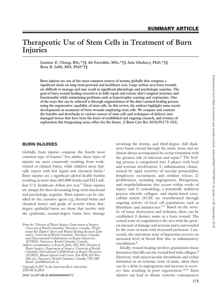 Therapeutic Use of Stem Cells in Treatment of Burn Injuries: Summary ...