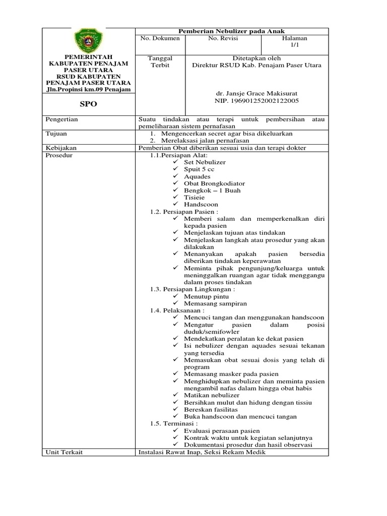 SOP Pemberian Nebulizer Pada Anak