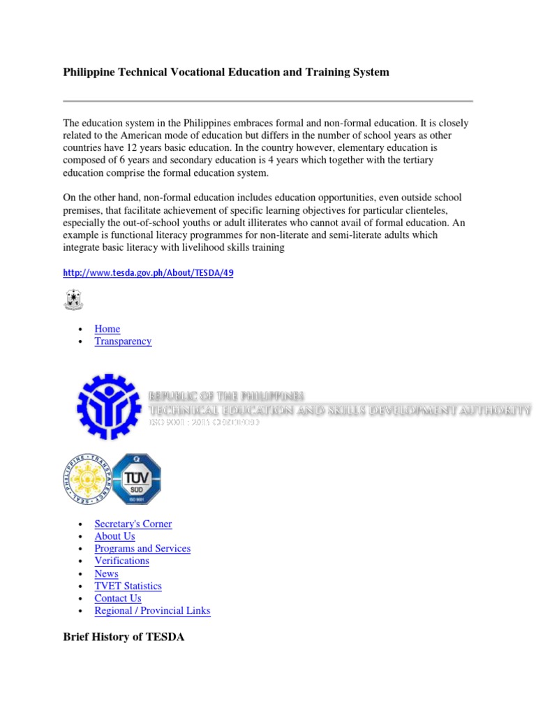 Philippine Technical Vocational Education and Training System ...