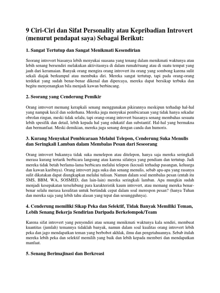 9 Ciri Introvert | PDF