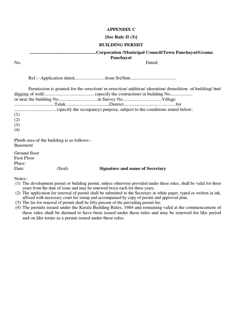 APPENDIX C - Building Permit For Corporation - Municipal Council - Town ...