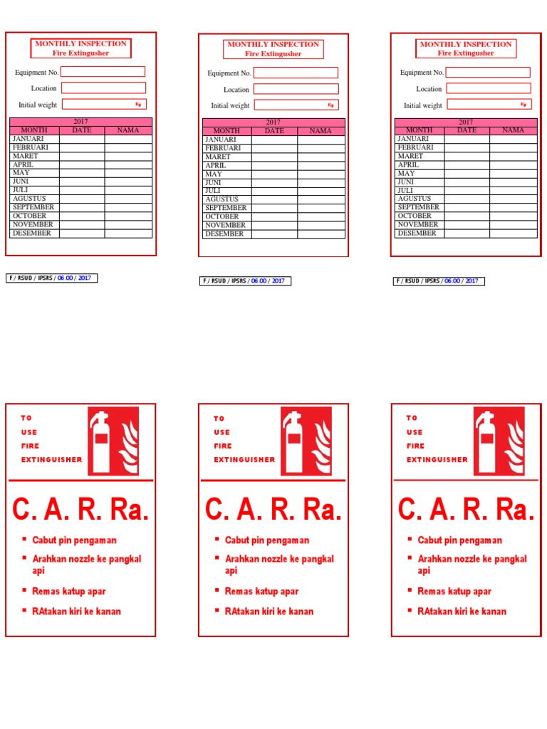 Monthly Fire Extinguisher Checklist | PDF