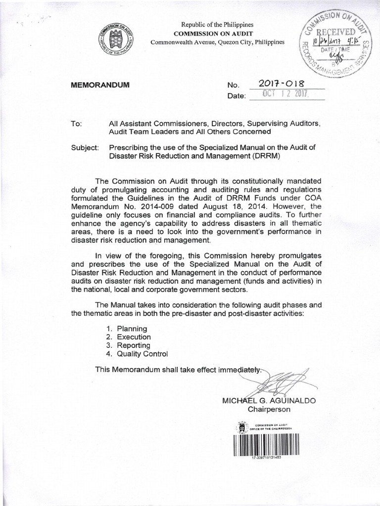 Memorandum: Republic of The Philippines Commission On Audit ...