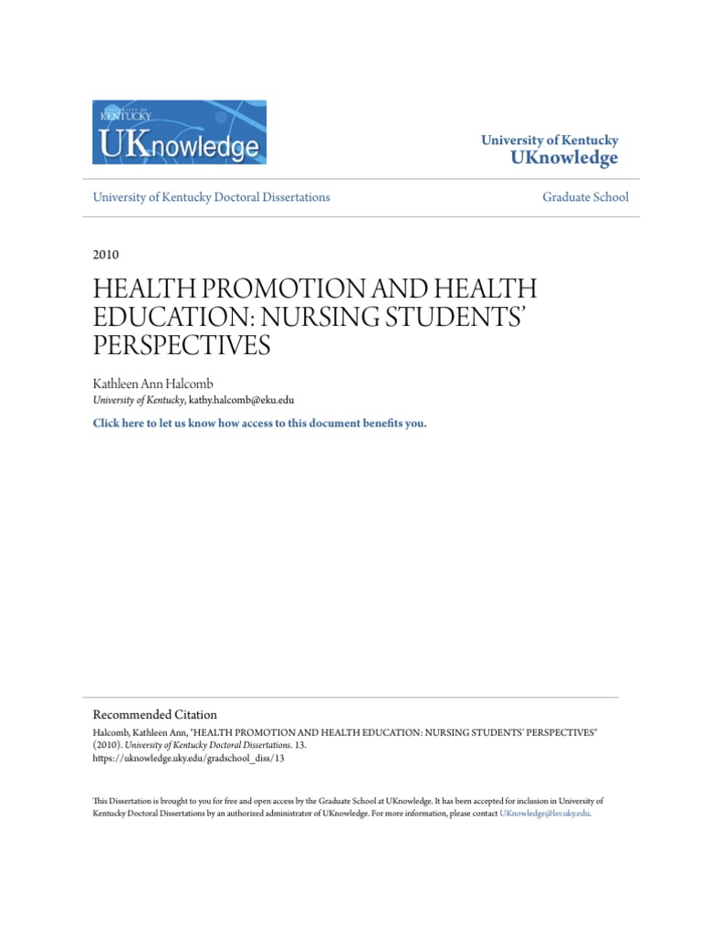 Health Promotion and Health Education - Nursing Students - Perspect PDF ...