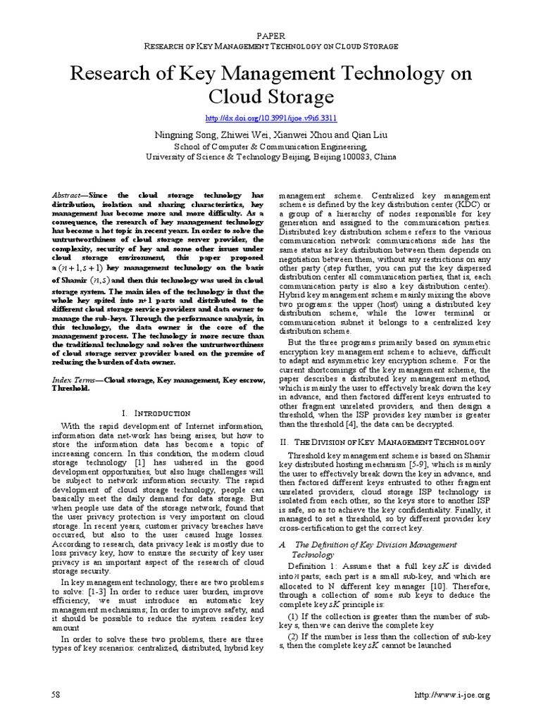 Research of Key Management Technology On Cloud Storage: Ningning Song ...