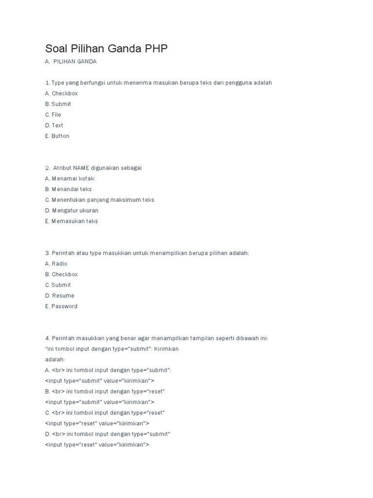 Soal Pilihan Ganda PHP | PDF