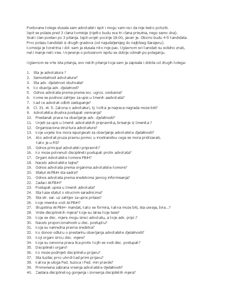 Advokatski Ispit-Pitanja | PDF