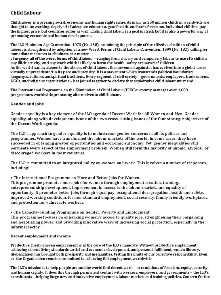 Child Labour: Gender and Jobs | PDF | International Labour Organization ...