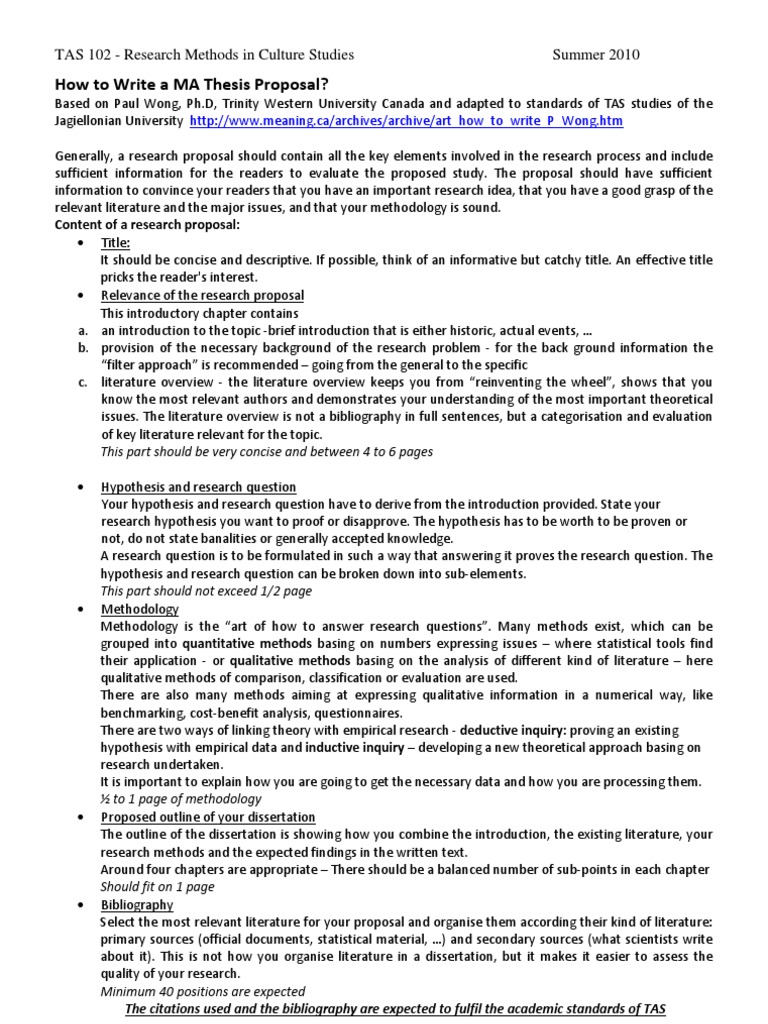 How To Write A MA Thesis Proposal?: TAS 102 - Research Methods in ...