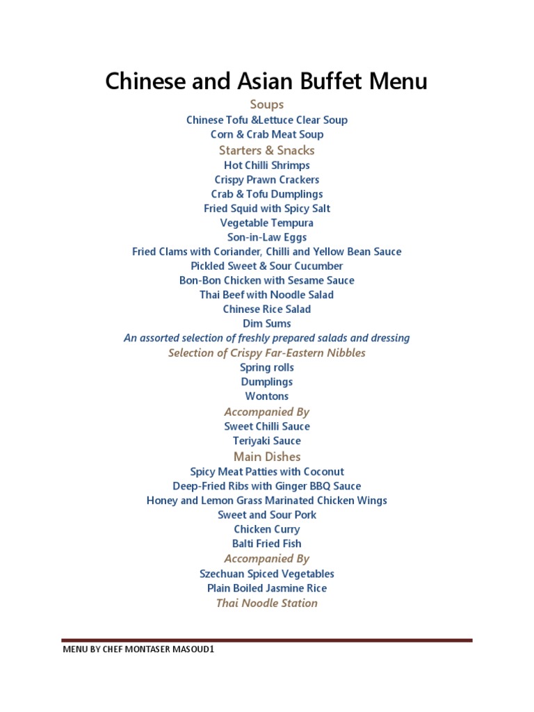 Chinese and Asian Buffet Menu | PDF