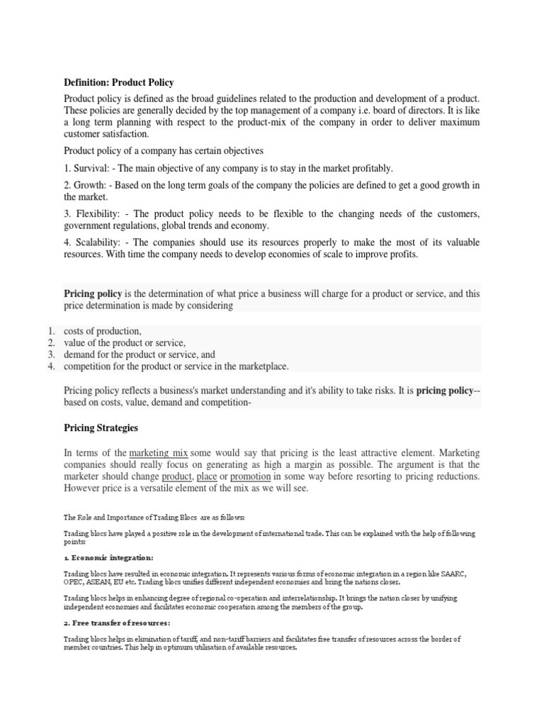 Definition: Product Policy | PDF | Pricing | Prices
