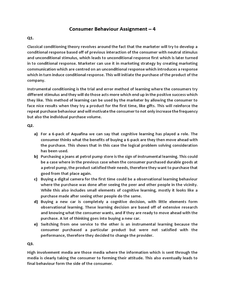 Consumer Behaviour Assignment | PDF | Classical Conditioning | Behavior