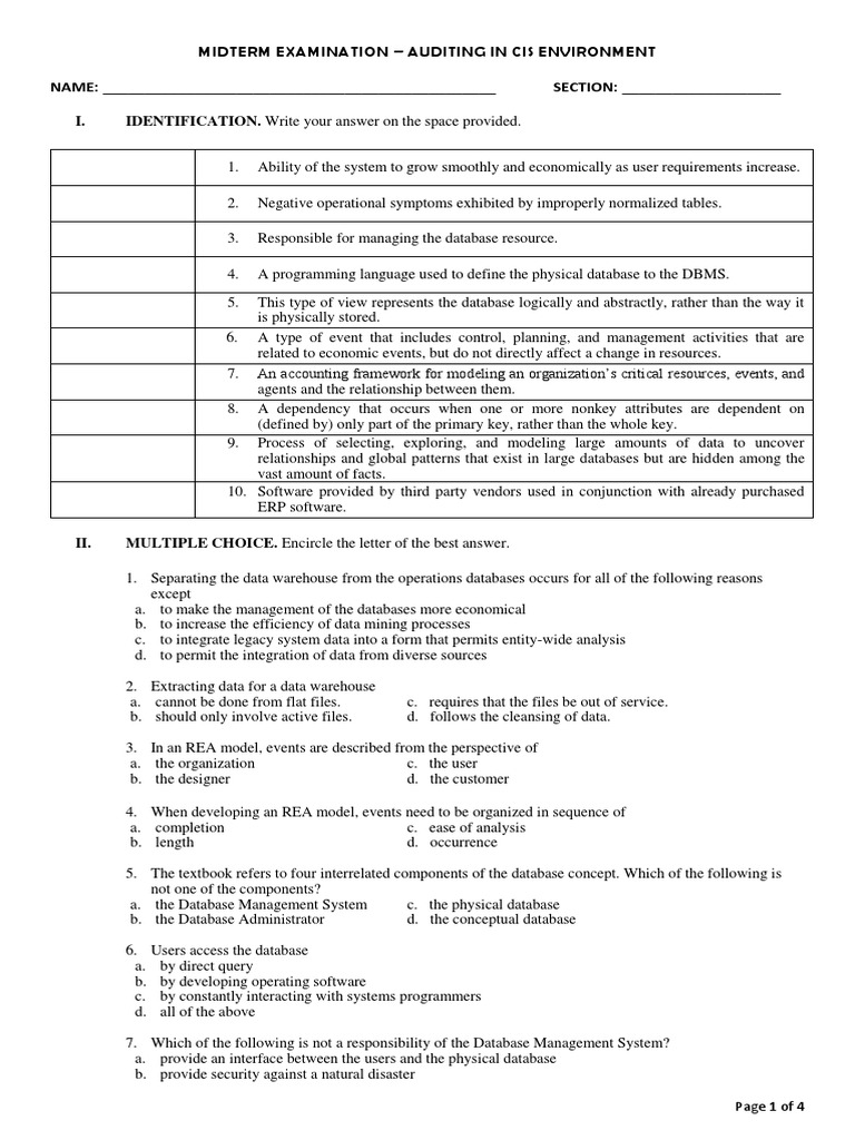 AIS Midterm | PDF | Data Warehouse | Databases