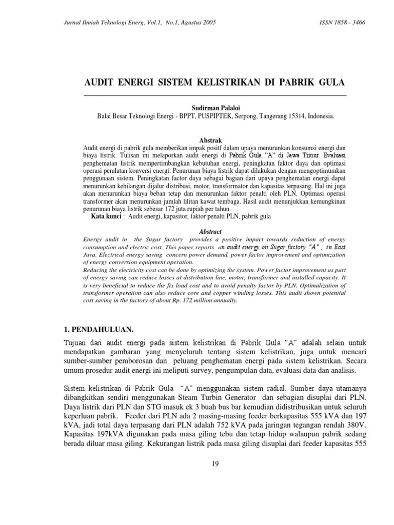 ID Audit Energi Sistem Kelistrikan Di Pabri PDF | PDF