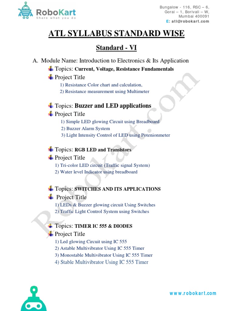 Atl Syllabus Standard Wise | PDF | Electronic Circuits | Light Emitting ...
