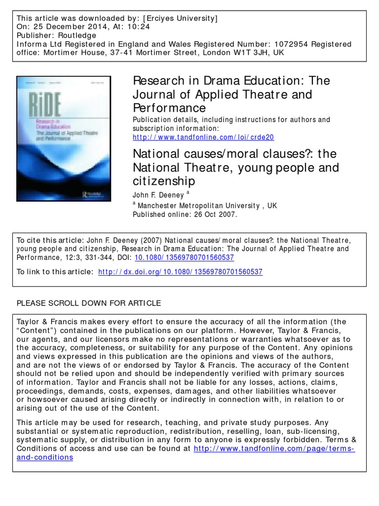 National Theatre, Young People and Citizenship | PDF | Citizenship ...