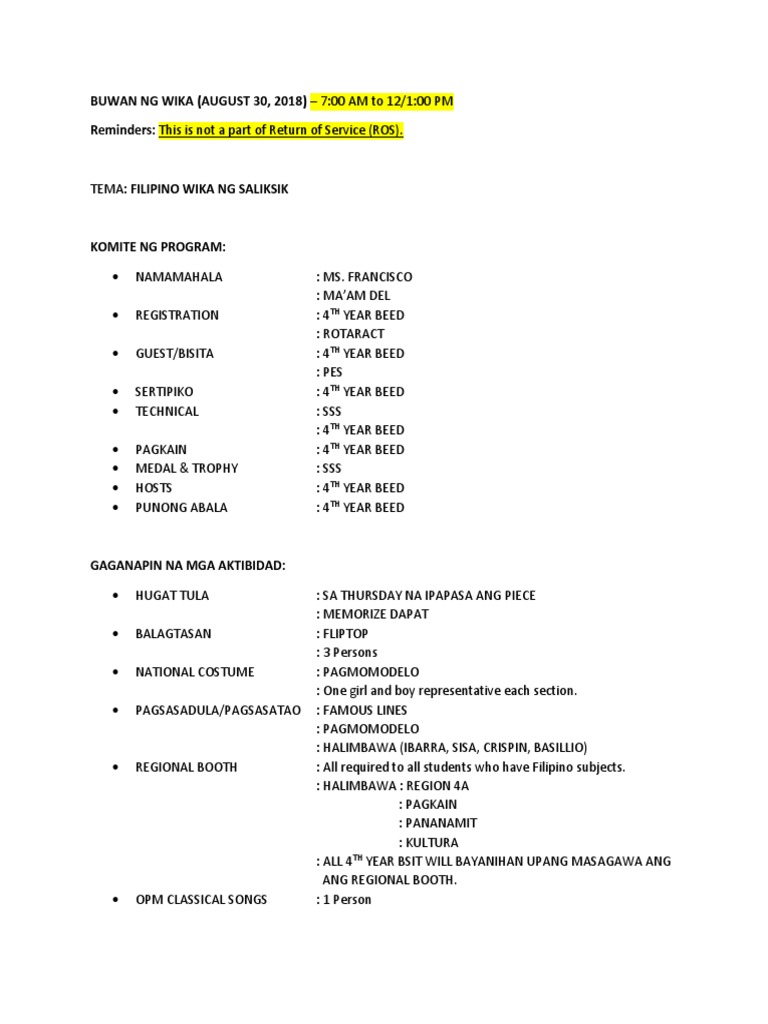 Buwan NG Wika Program Sequences | PDF | Philippines