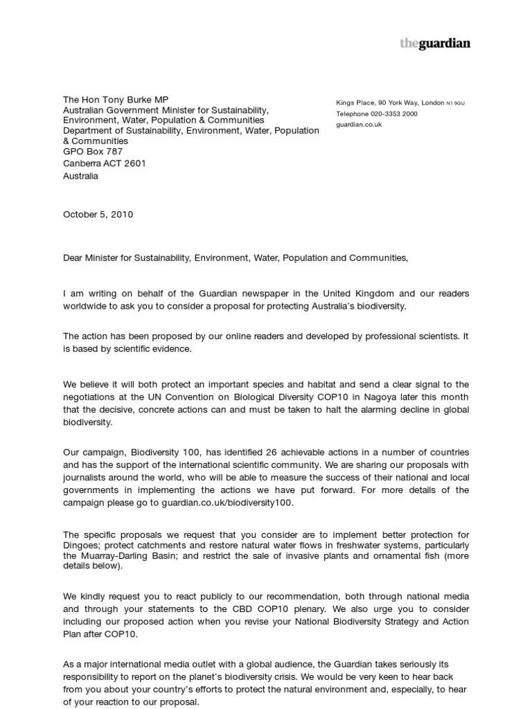 Biodiversity Letter To Australia | PDF | Invasive Species | Introduced ...