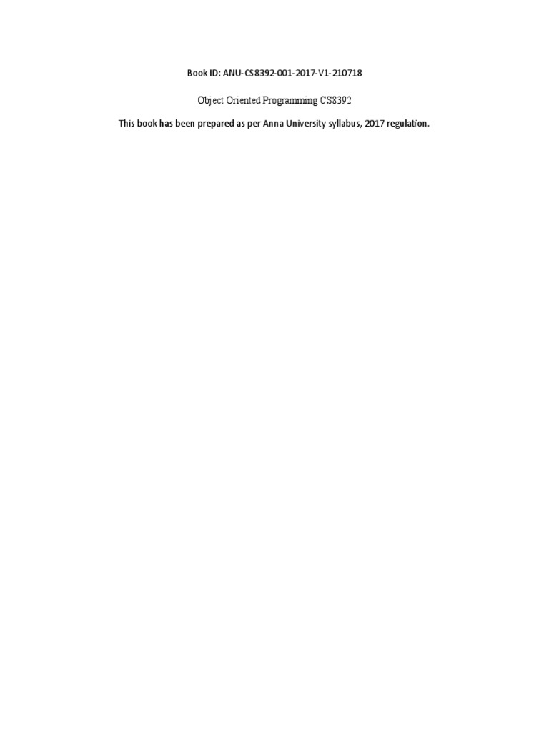 Cs8392 Object Oriented Programming Mlm Pdf Object Oriented Programming Class Computer 