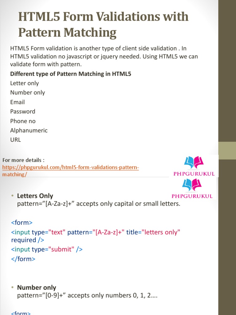 HTML HTML5 Form Validations With Pattern Matching | PDF HTML HTML5 Form Validations With Pattern Matching | PDF