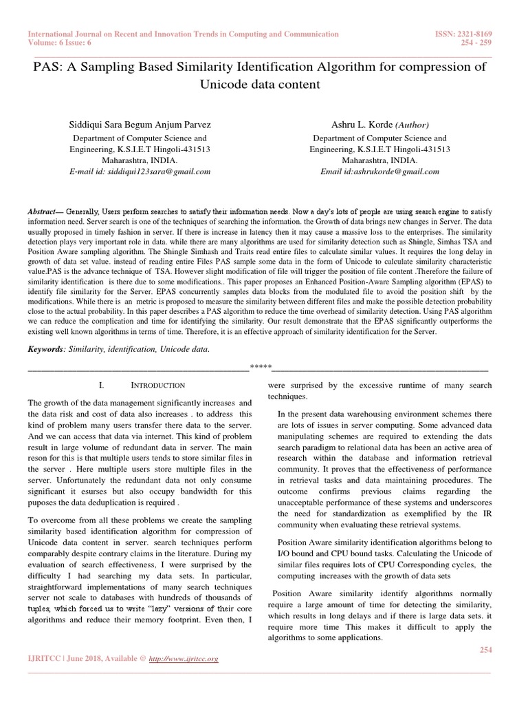 Pas A Sampling Based Similarity Identification Algorithm For Compression Of Unicode Data