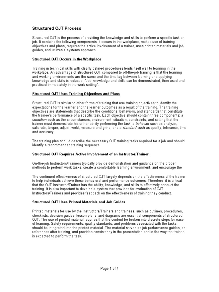 Structured OJT Process | PDF | Test (Assessment) | Mentorship