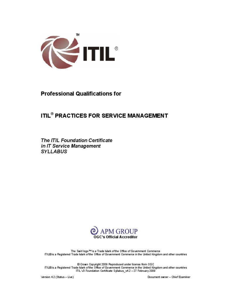 ITIL V3 Foundation Certificate Syllabus v4.2 | PDF | Itil | It Service ...