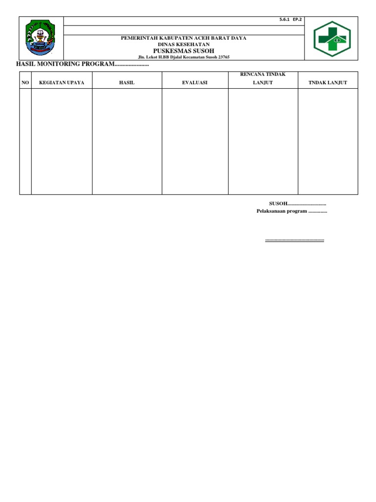 Tabel Hasil Monitoring Program | PDF