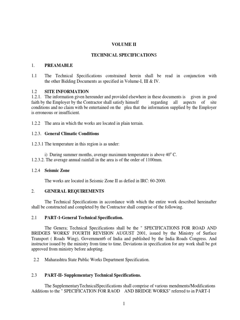 Technical Specifications Preamable | PDF | Specification (Technical Standard) | Asphalt