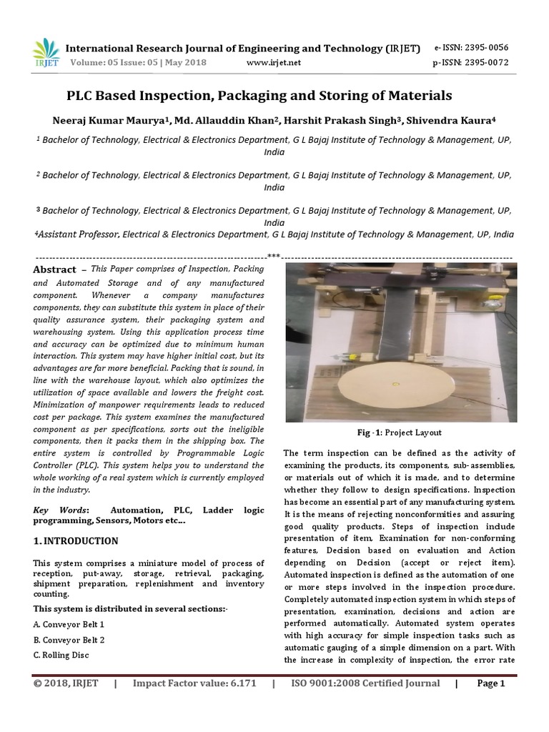 PLC Based Inspection, Packaging and Storing of Materials | PDF ...