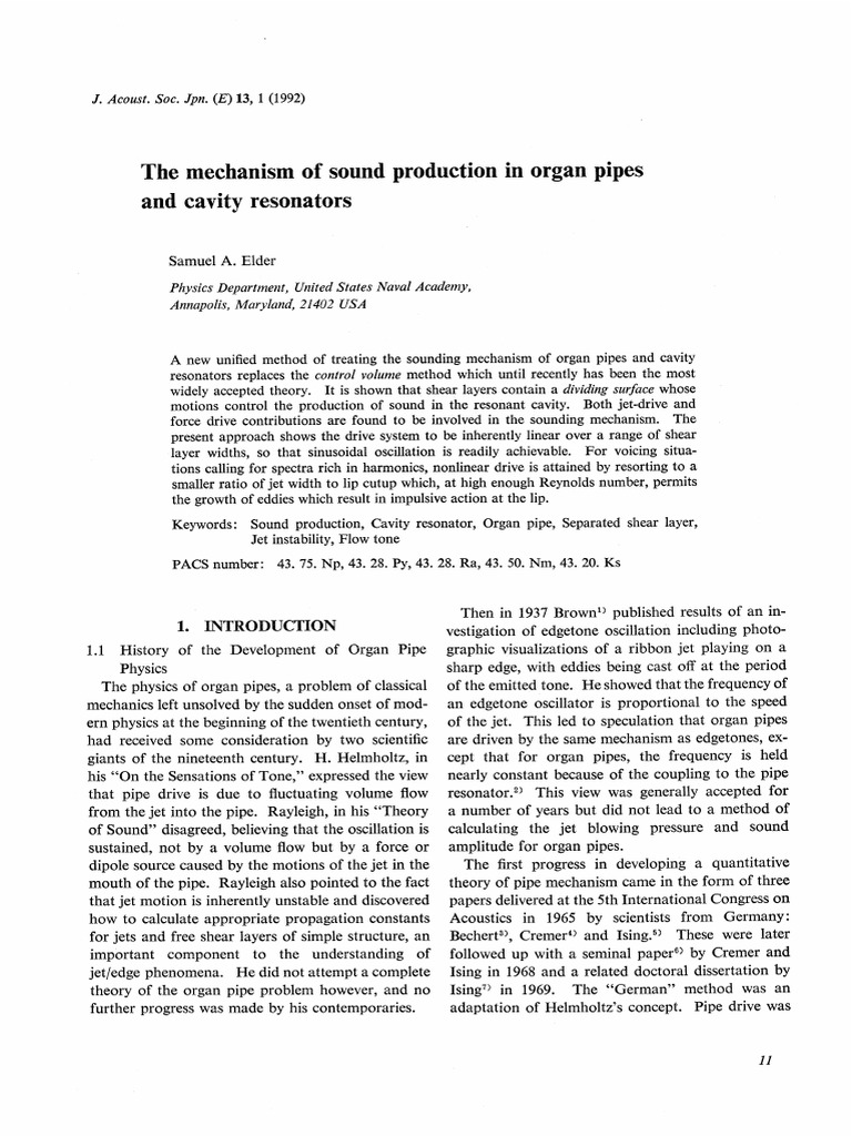 The Mechanism of Sound Production in Organ Pipes | PDF | Boundary Layer ...