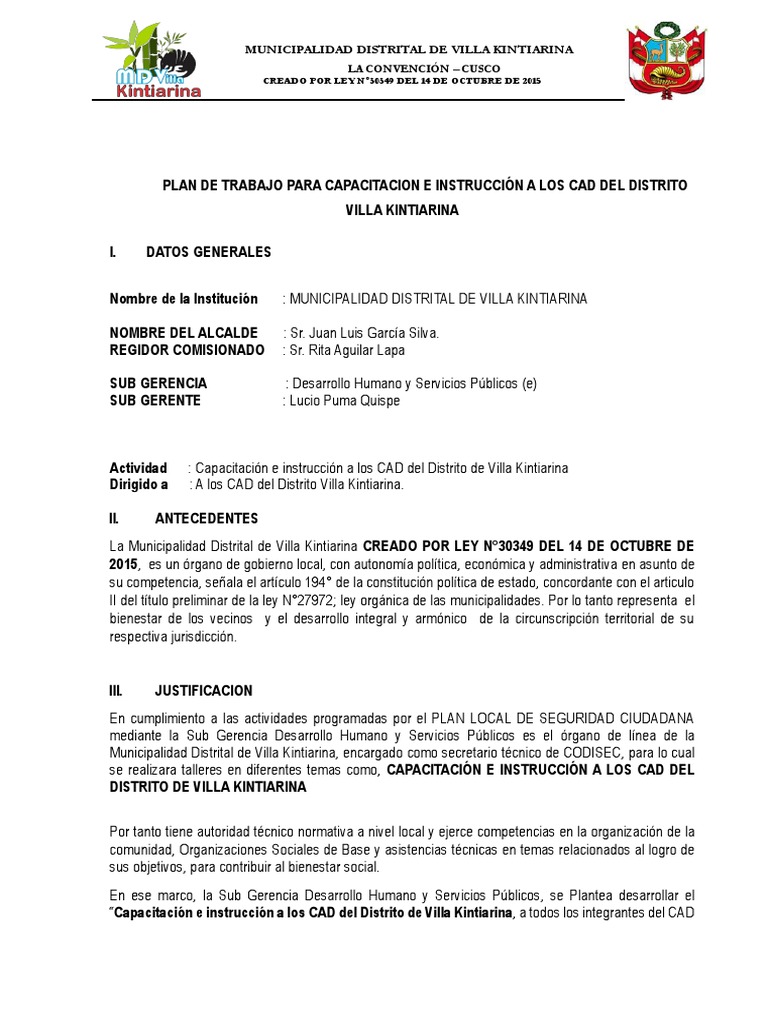Plan de Capacitacion Codisec | PDF | Gobierno local | Alcalde