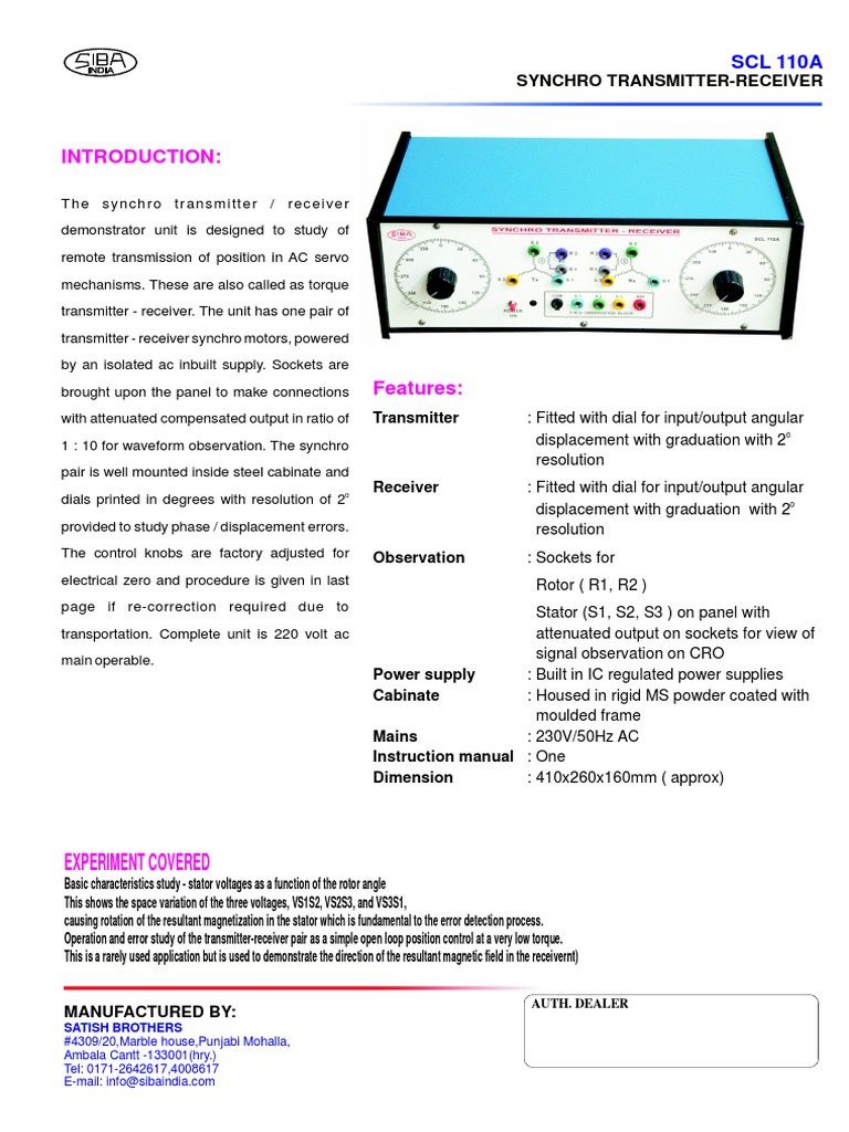 Synchro Transmitter-Receiver Guide | PDF | Power Supply | Electrical ...