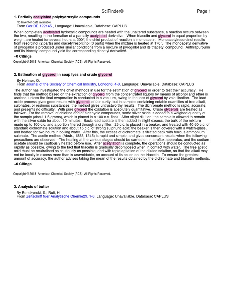 Glycerol Acetylation 1 | PDF | Acetic Acid | Solubility