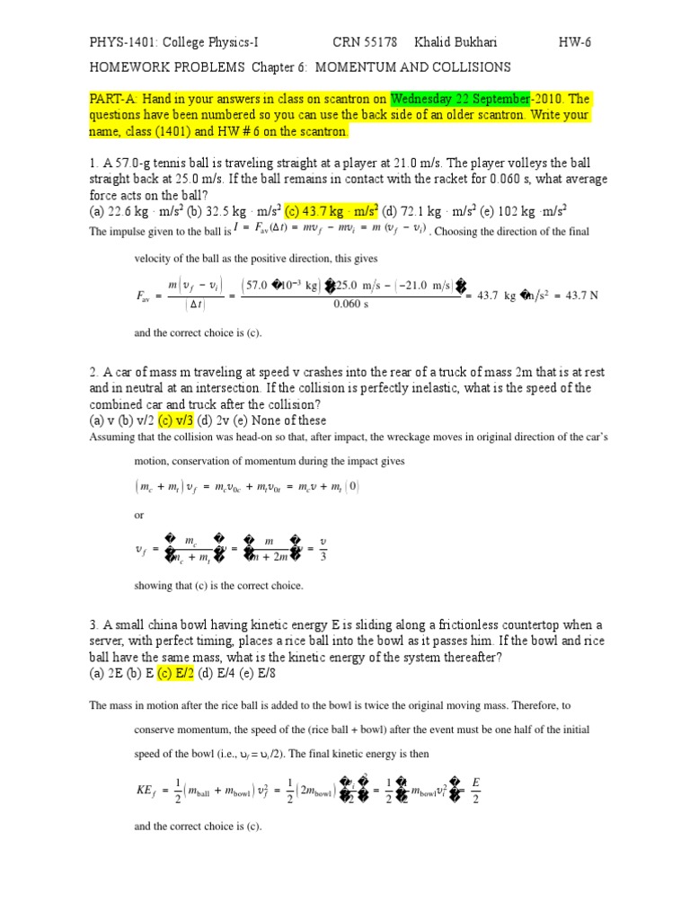 CP S HW CH 6 Detailed | Download Free PDF | Collision | Momentum