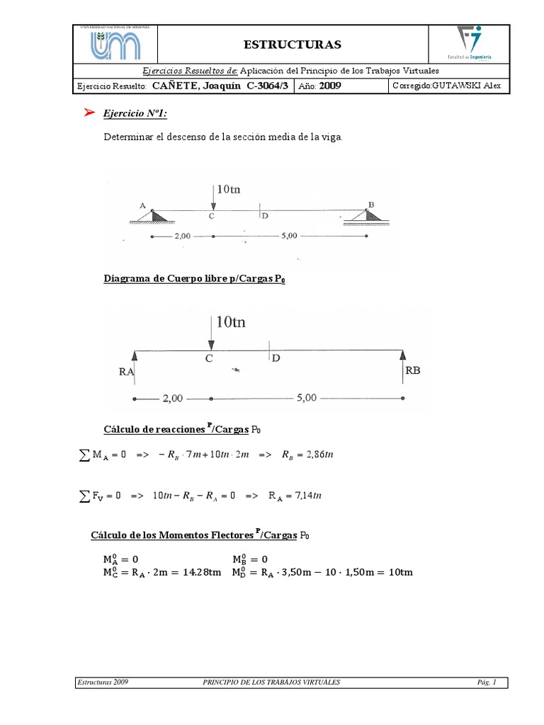 Guia 1 Ejercicios Resueltos de Aplicacion Del Principio de Los Trabajos Virtuales PDF | PDF ...