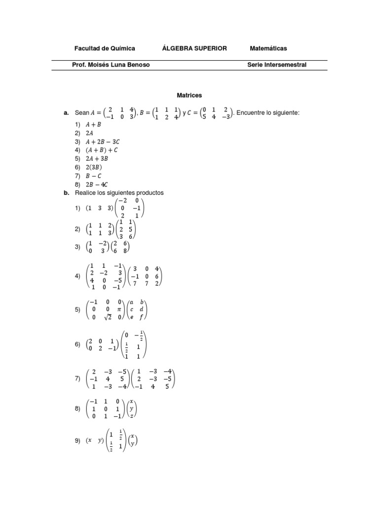 Ecuaciones y Matrices en Álgebra Superior | PDF
