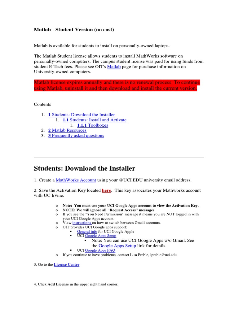 Matlab Guide Instalation Student Account | PDF | Installation (Computer Programs) | Matlab