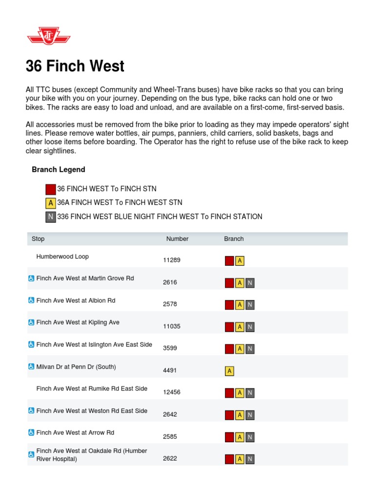 Route - 36 - Finch West - EB PDF | PDF | Tram Transport | Light Rail
