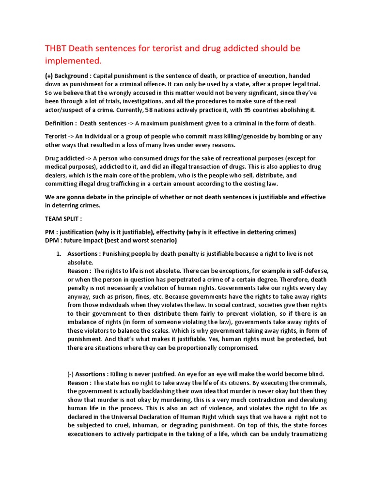 Death Penalty Debate: Terrorism & Drugs | PDF | Capital Punishment ...