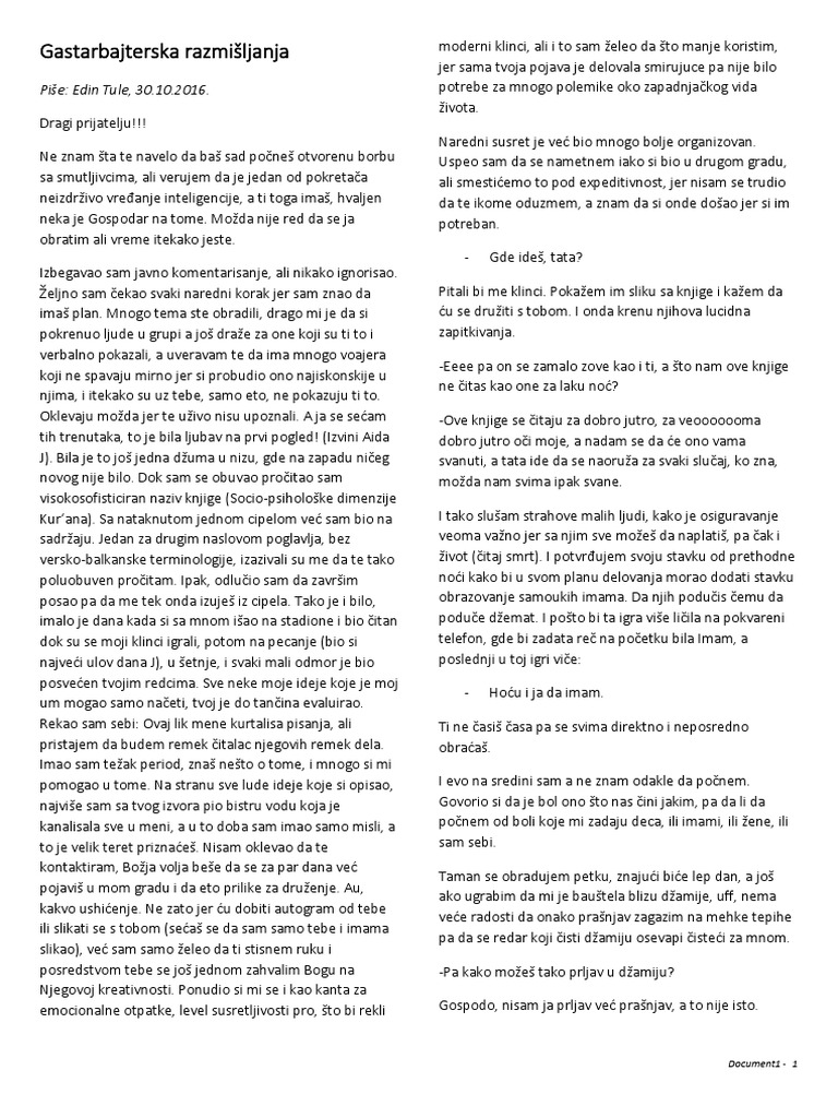 Edin Tule - Gastarbajterska Razmišljanja | PDF