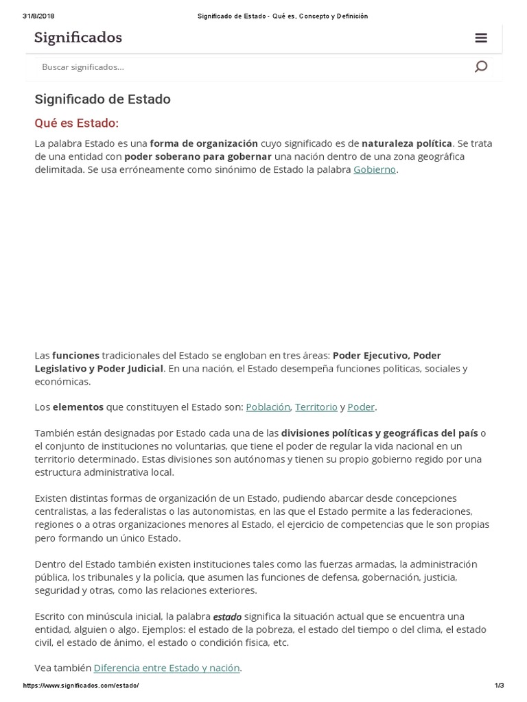 Significado de Estado - Qué Es, Concepto y Definición | PDF | Estado ...