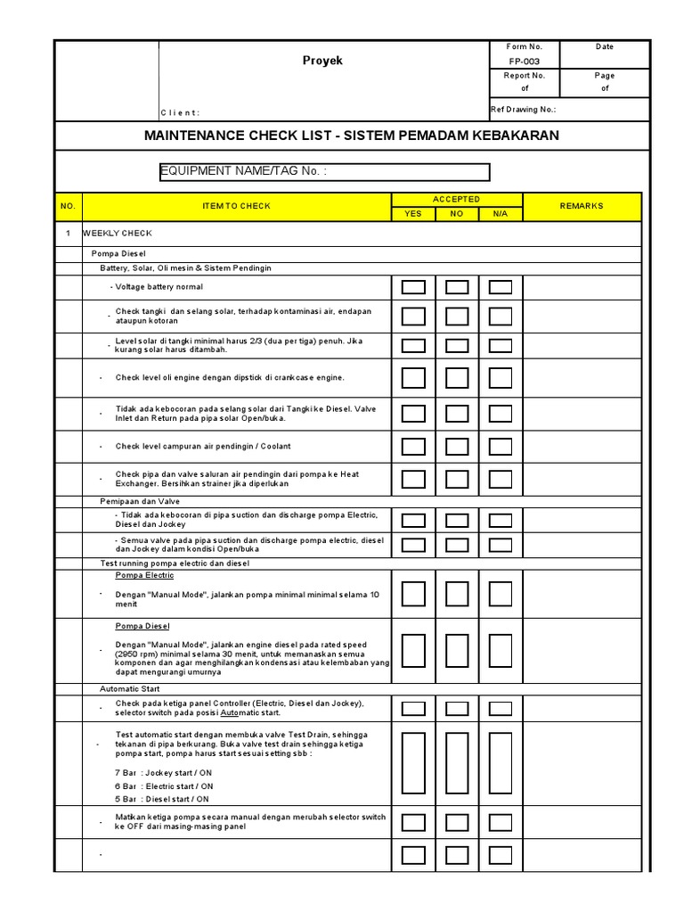 Checklist Pemeriksaan Sistem Hydrant | PDF