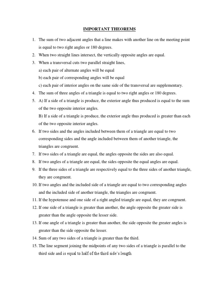 Key Geometry Theorems for Class 7 | PDF | Circle | Triangle