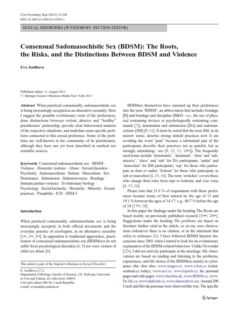 Eva Jozifkova - Consensual Sadomasochistic Sex - The Roots, The Risks ...