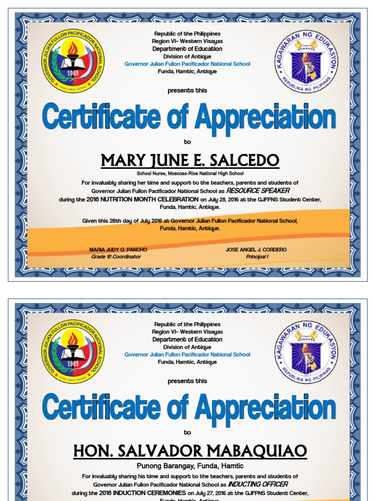 Certificate of Appreciation Nutrition 2016 Fin | PDF