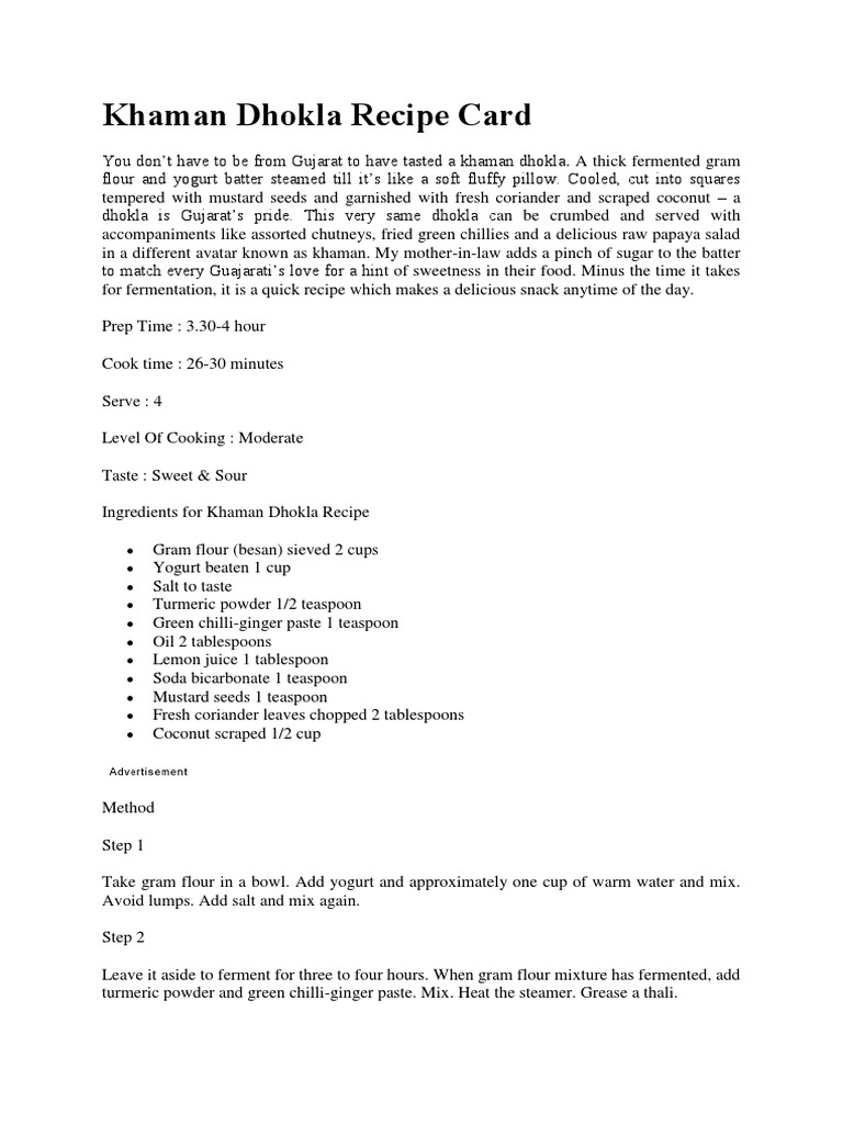 Dhokla Recipe PDF