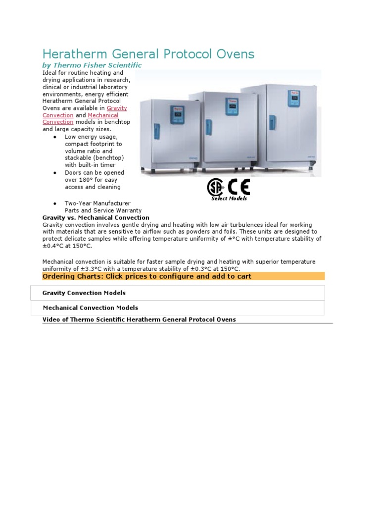 Heratherm General Protocol Ovens | PDF | Convection | Oven